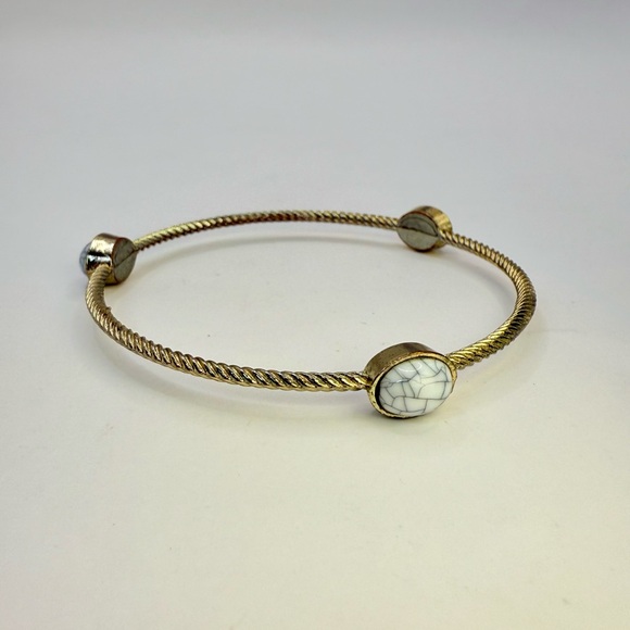 Jewelry | Round Marble Stone Golden Tone Bracelet | Poshmark
